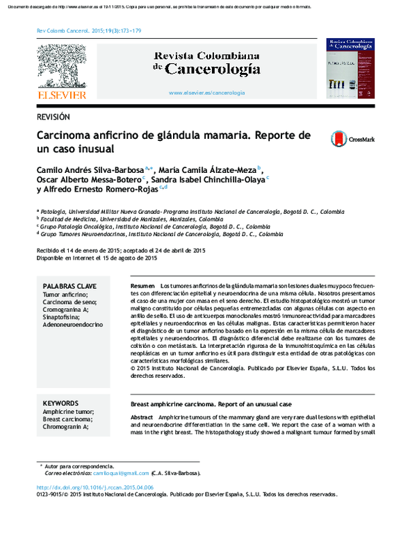 (PDF) Carcinoma anficrino de glándula mamaria. Reporte de un caso inusual