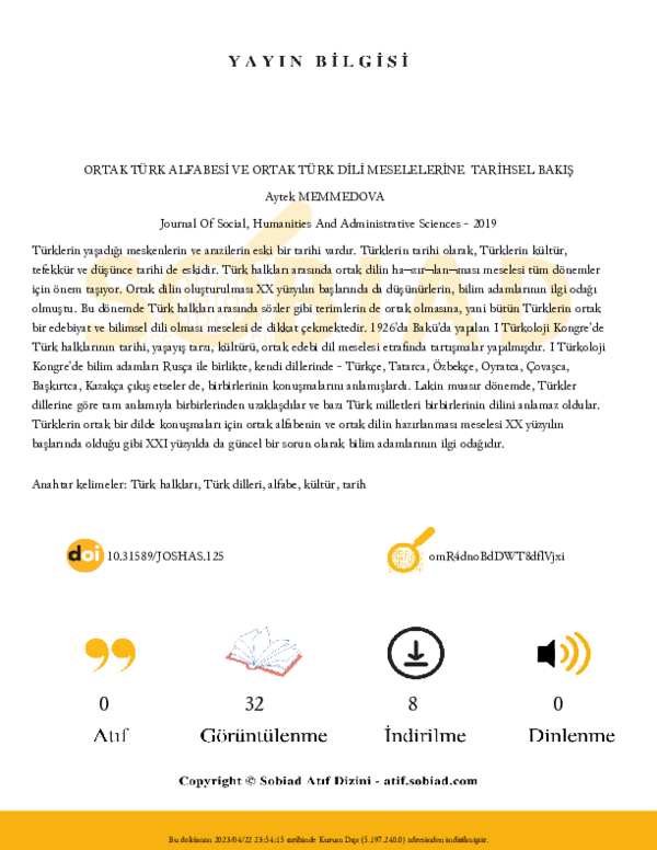 (PDF) ORTAK TÜRK ALFABESİ VE ORTAK TÜRK DİLİ MESELELERİNE TARİHSEL ...