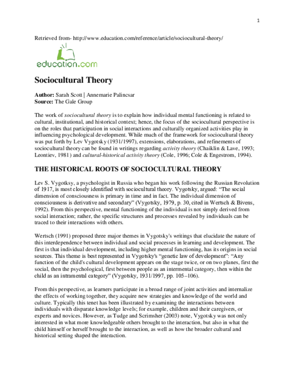 (PDF) The Historical Roots of Sociocultural Theory