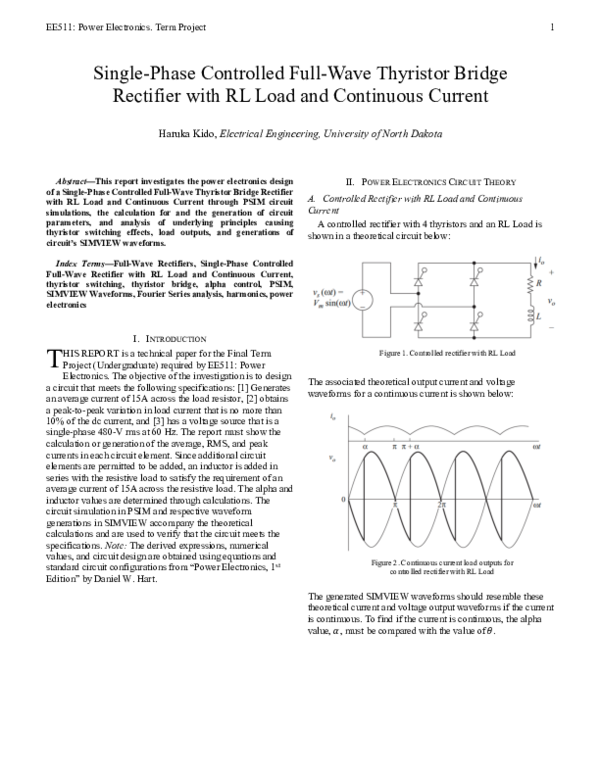 (PDF) Single-Phase Controlled Full-Wave Thyristor Bridge Rectifier (PDF) Single-Phase Controlled Full-Wave Thyristor Bridge Rectifier