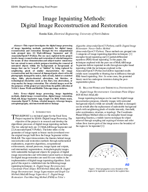 (PDF) Image Inpainting Methods. Digital Image Reconstruction and Restoration