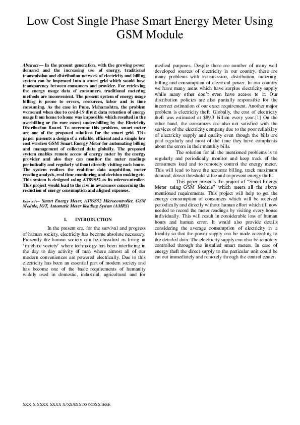 (PDF) Low Cost Single Phase Smart Energy Meter Using GSM Module