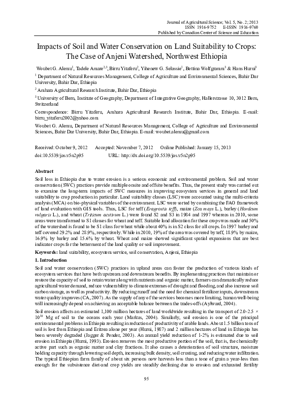 (PDF) Impacts of Soil and Water Conservation on Land Suitability to Crops: The Case of Anjeni ...
