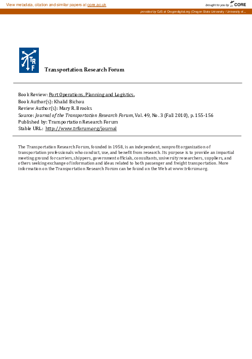 (PDF) Port Operations, Planning and Logistics