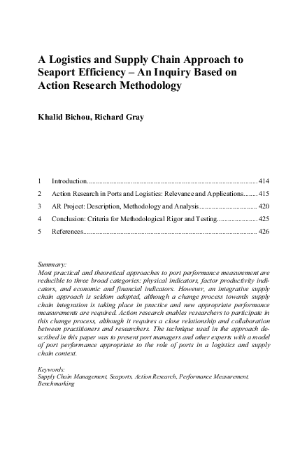 Pdf A Logistics And Supply Chain Approach To Seaport Efficiency — An Inquiry Based On Action