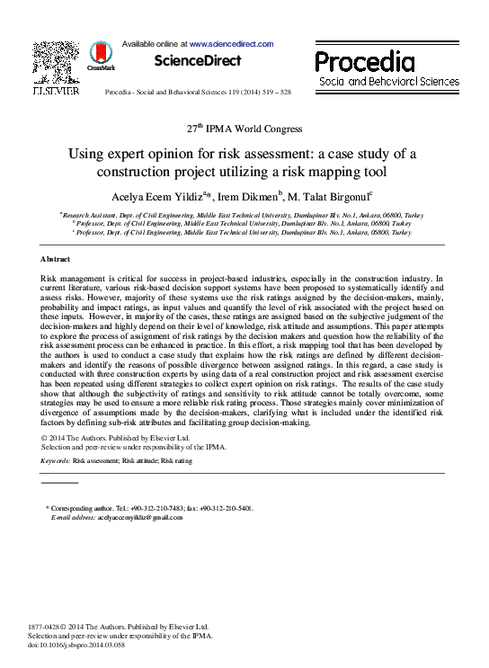 (PDF) Using Expert Opinion for Risk Assessment: A Case Study of a ...