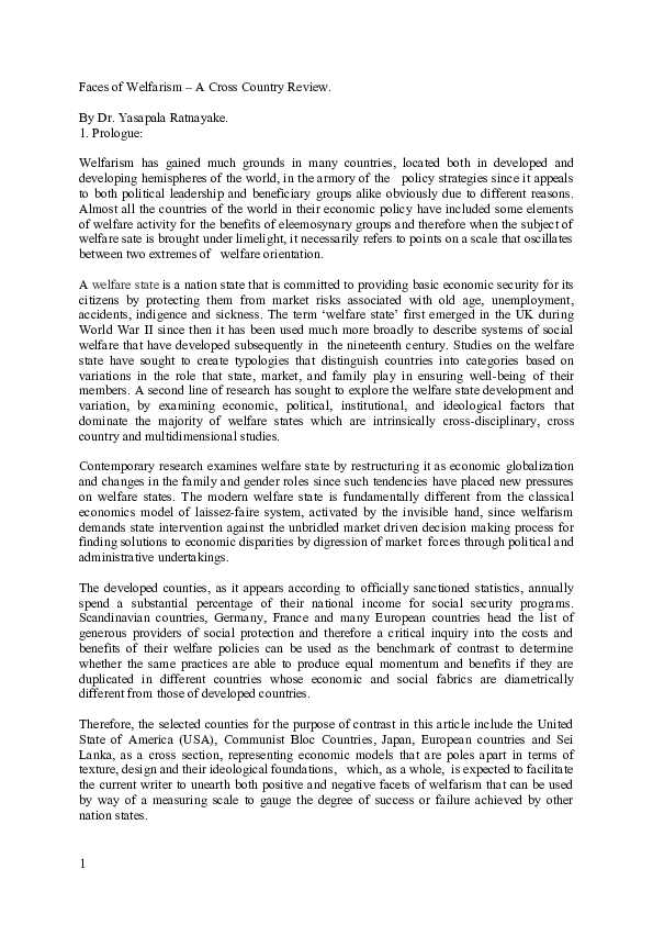 (DOC) Faces of Welfarism -A Cross Country Review