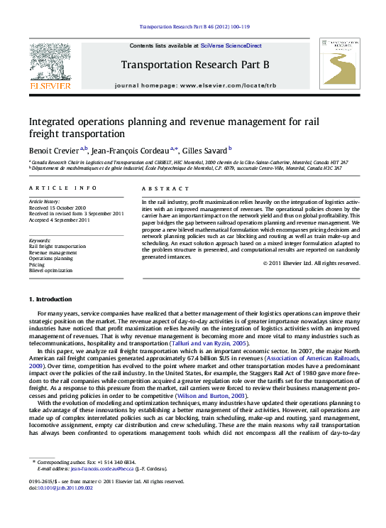 (PDF) Integrated operations planning and revenue management for rail ...