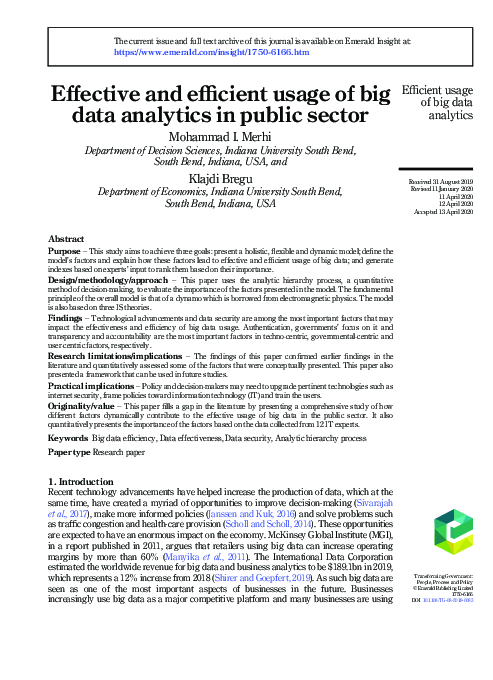 (PDF) Effective and efficient usage of big data analytics in public sector