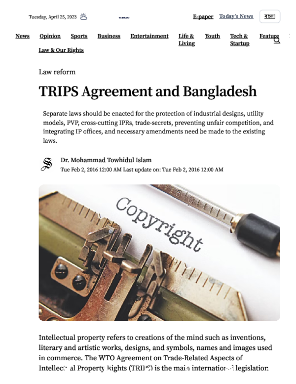 (PDF) TRIPS Agreement and Bangladesh