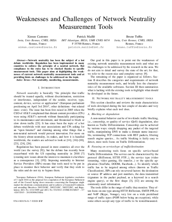 (PDF) Weaknesses and Challenges of Network Neutrality Measurement Tools