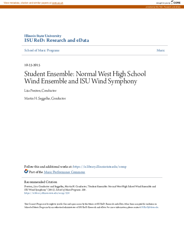 (PDF) Student Ensemble: Normal West High School Wind Ensemble and ISU ...