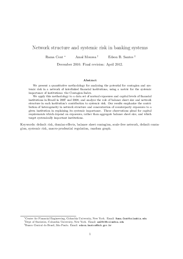 (PDF) Network Structure and Systemic Risk in Banking Systems