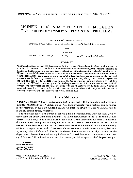 (PDF) An infinite boundary element formulation for three-dimensional potential problems