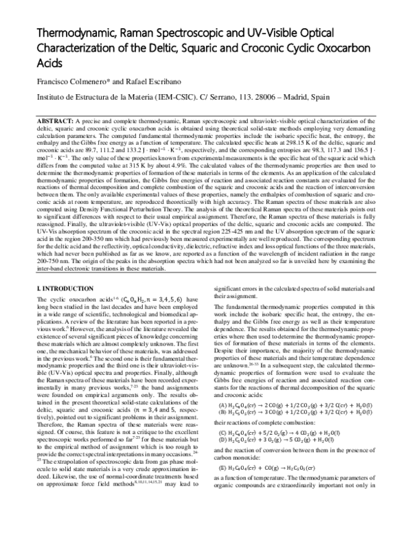 (PDF) Thermodynamic, Raman Spectroscopic, and UV–Visible Optical ...