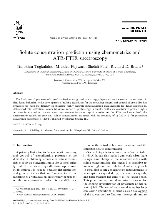 (PDF) Solute concentration prediction using chemometrics and ATR-FTIR spectroscopy