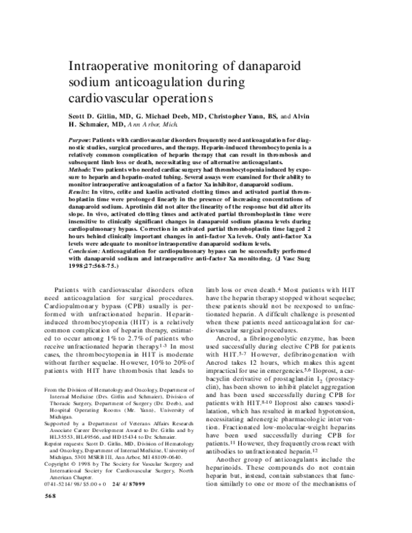(PDF) Intraoperative monitoring of danaparoid sodium anticoagulation ...