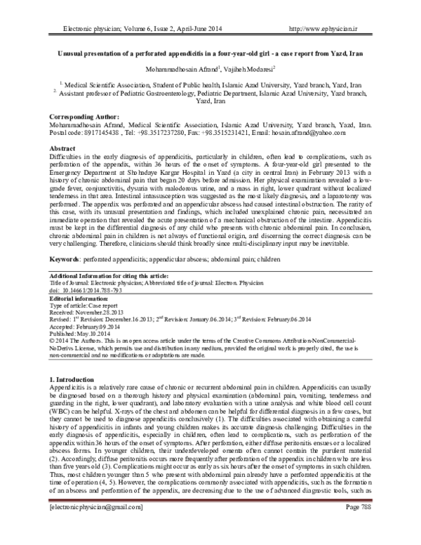 (PDF) Unusual presentation of a perforated appendicitis in a four-year ...