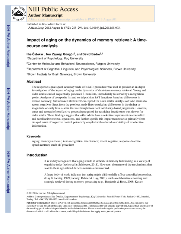 (PDF) Impact of aging on the dynamics of memory retrieval: A time ...