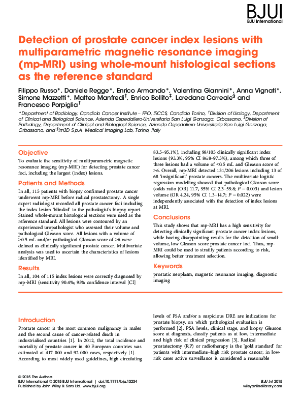 (PDF) Detection of prostate cancer index lesions with multiparametric ...