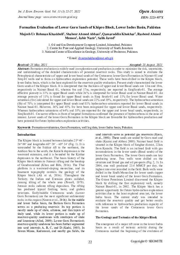 (PDF) Formation Evaluation of Lower Goru Sands of Khipro Block, Lower ...