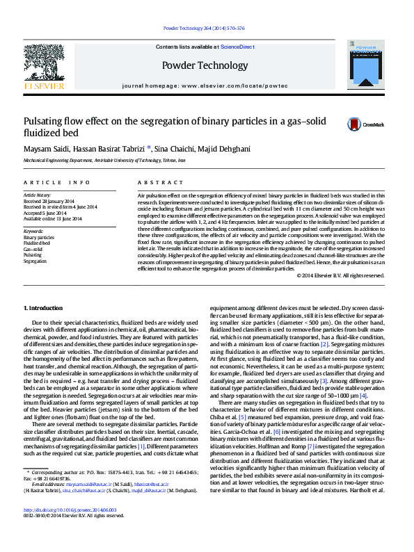 Pdf Pulsating Flow Effect On The Segregation Of Binary Particles In A