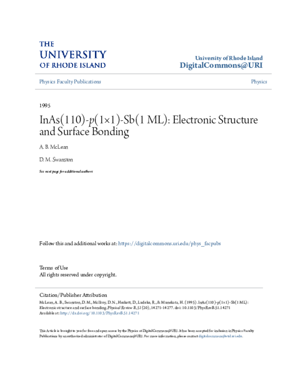 (PDF) InAs(110)-p(1×1)-Sb(1 ML): Electronic structure and surface bonding