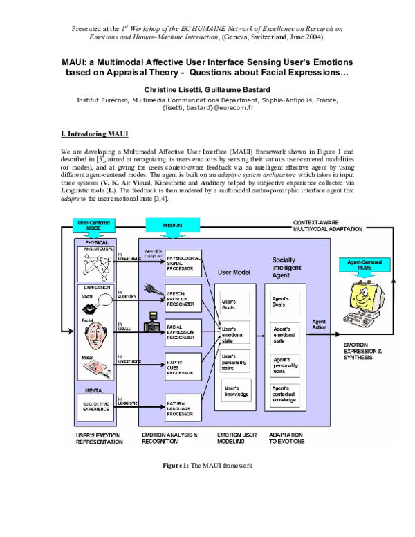 (PDF) MAUI : a Multimodal Affective User Interface Sensing User ’ s Emotions based on Appraisal ...