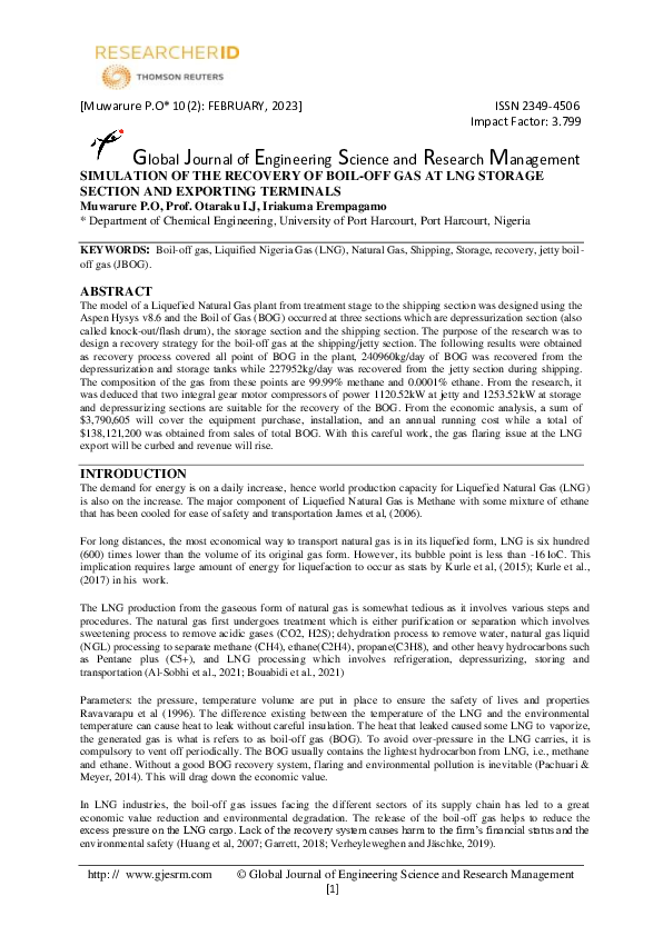(PDF) SIMULATION OF THE RECOVERY OF BOIL-OFF GAS AT LNG STORAGESECTION ...