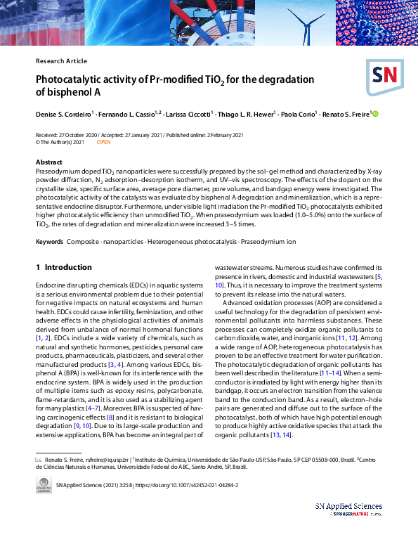 (PDF) Photocatalytic activity of Pr-modified TiO2 for the degradation ...