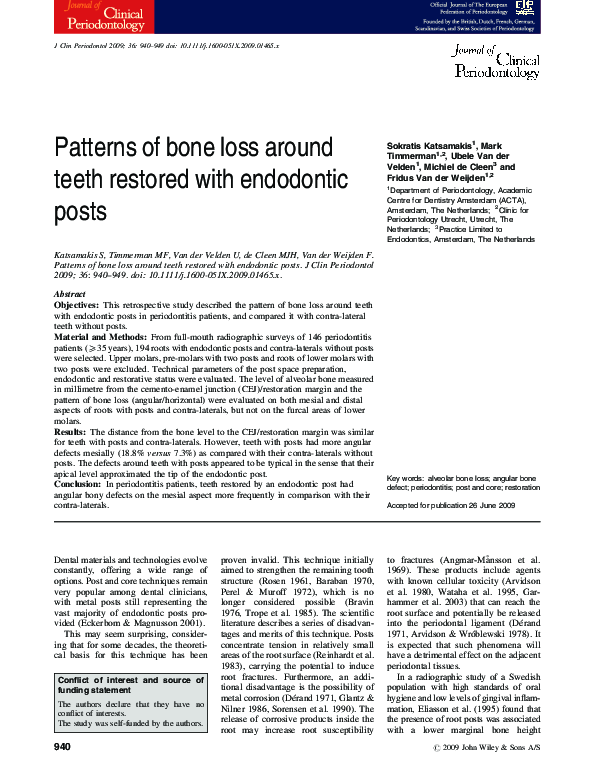 (PDF) Patterns of bone loss around teeth restored with endodontic posts