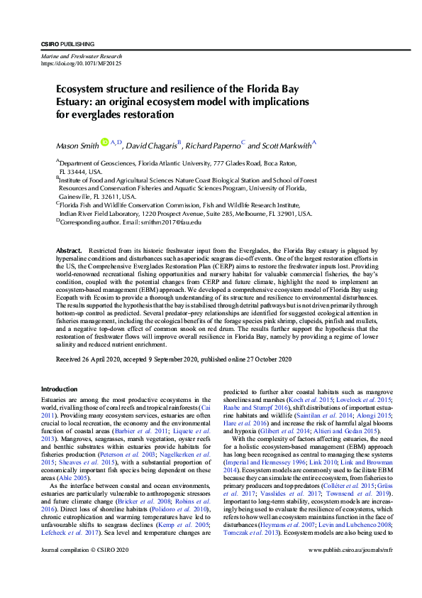 (PDF) Ecosystem structure and resilience of the Florida Bay Estuary: an ...