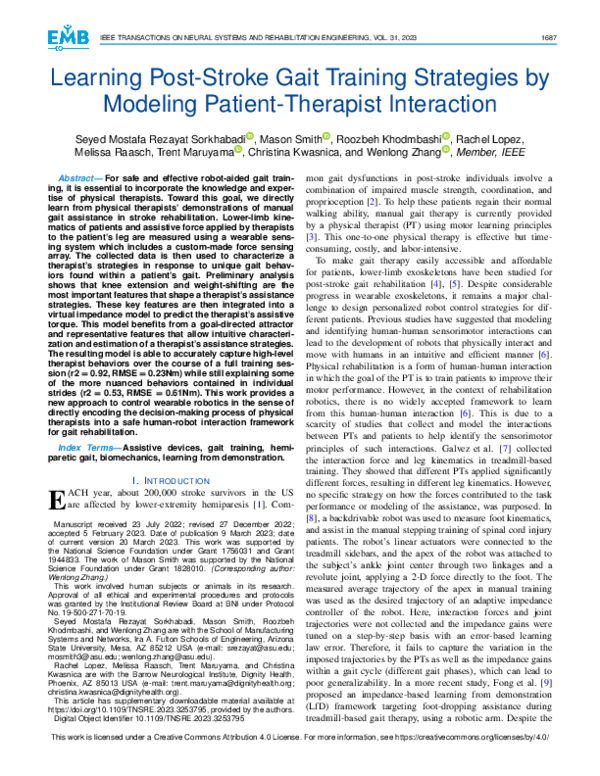 (PDF) Learning Post-Stroke Gait Training Strategies by Modeling Patient-Therapist Interaction