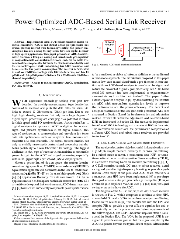 (PDF) Power Optimized ADC-Based Serial Link Receiver