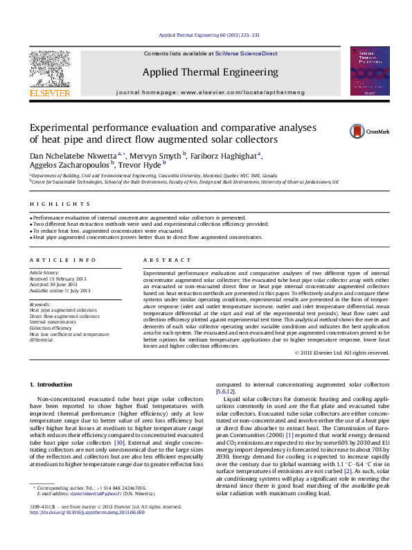 (PDF) Experimental performance evaluation and comparative analyses of heat pipe and direct flow ...