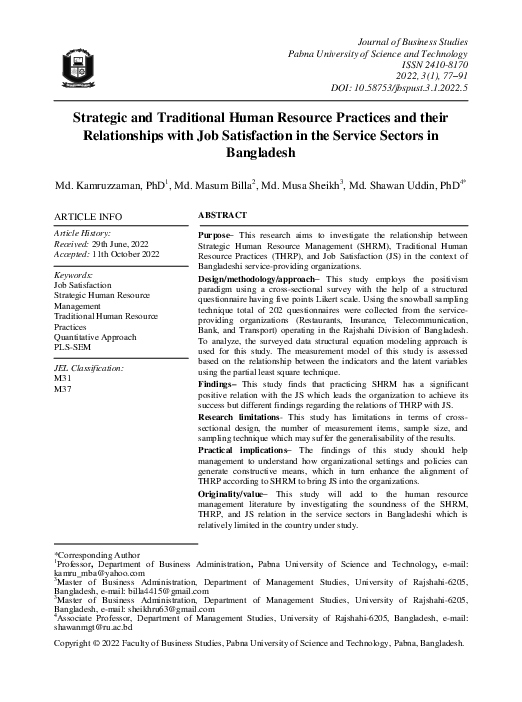 (PDF) Strategic and Traditional Human Resource Practices and their ...