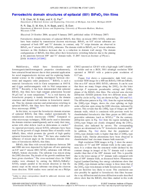 (PDF) Ferroelectric domain structures of epitaxial (001) BiFeO3 thin films