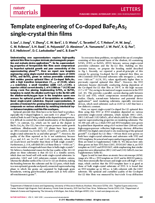 (PDF) Template engineering of Co-doped BaFe2As2 single-crystal thin ...