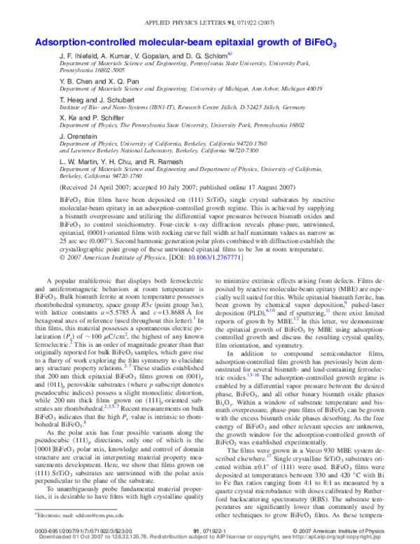 (PDF) Adsorption-controlled molecular-beam epitaxial growth of BiFeO3