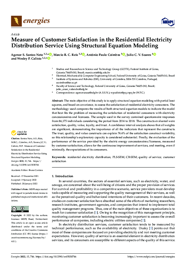 Pdf Measure Of Customer Satisfaction In The Residential Electricity Distribution Service Using