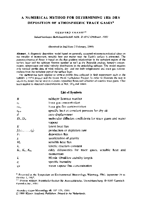 (PDF) A numerical method for determining the dry deposition of ...