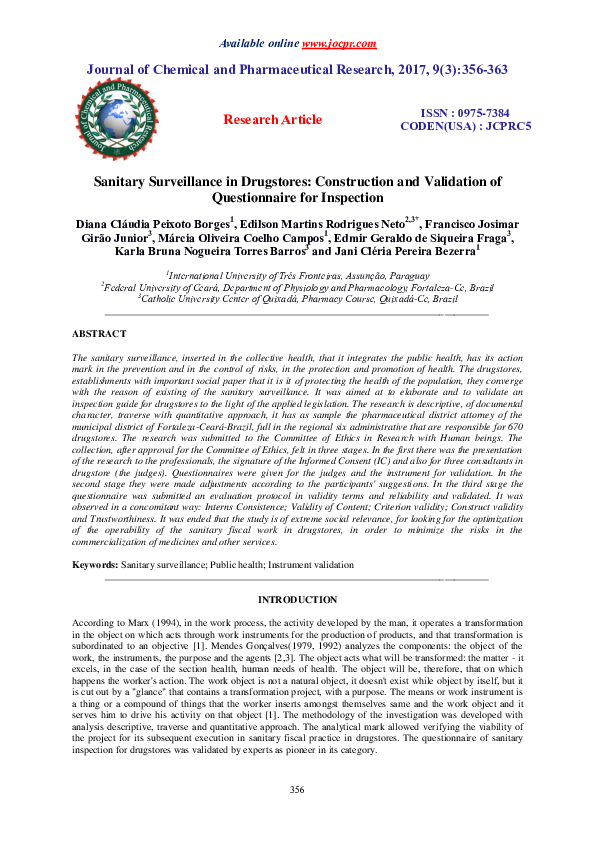 (PDF) Sanitary Surveillance in Drugstores: Construction and Validation ...