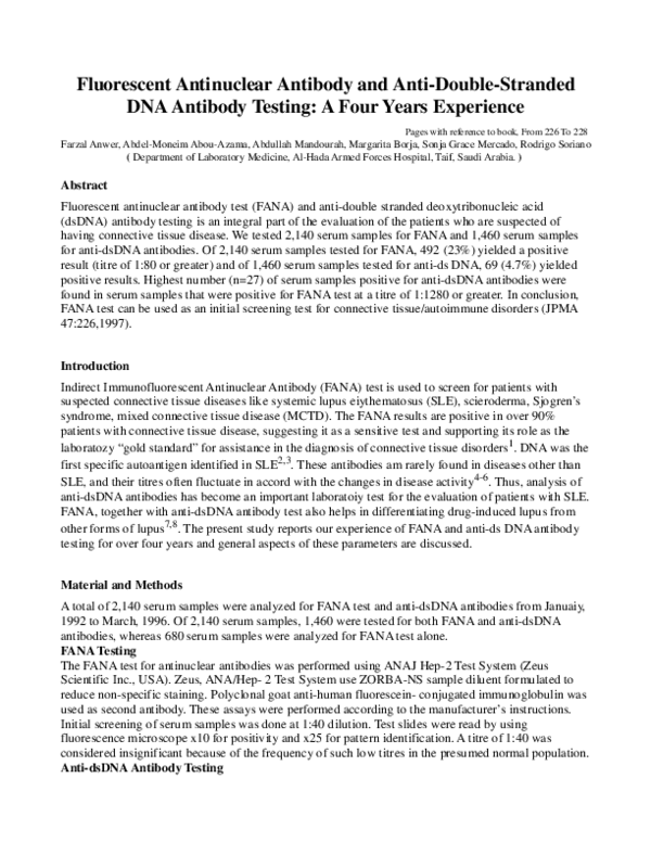(PDF) Fluorescent antinuclear antibody and anti-double-stranded DNA ...
