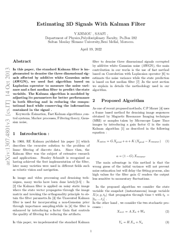 (PDF) Estimating 3D Signals with Kalman Filter