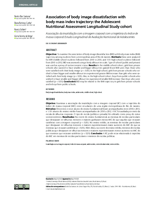 (PDF) Association of body image dissatisfaction with body mass index trajectory: the Adolescent ...