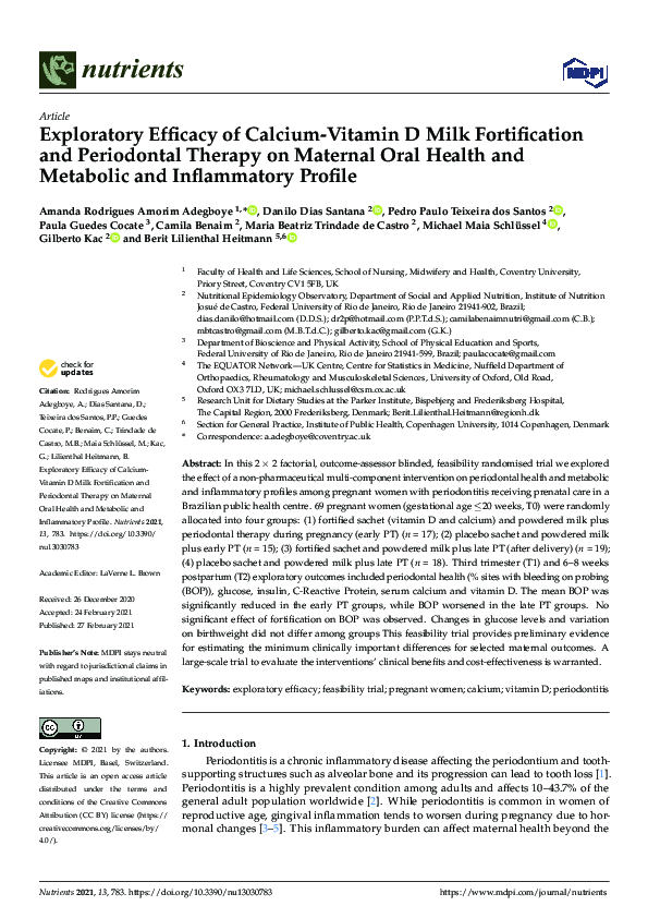 (PDF) Exploratory Efficacy of Calcium-Vitamin D Milk Fortification and ...