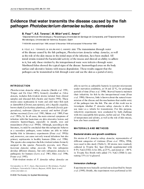 (PDF) Evidence that water transmits the disease caused by the fish ...