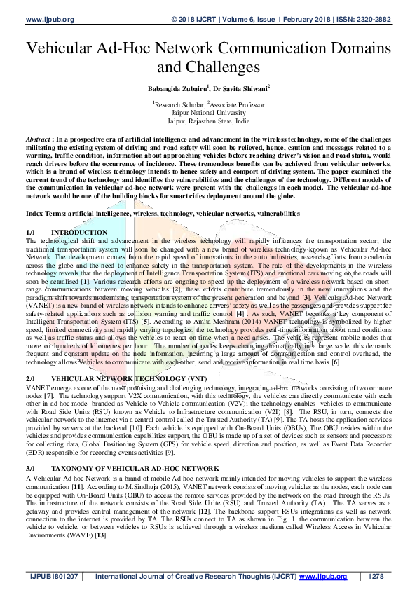 (PDF) Vehicular Ad-Hoc Network Communication Domains and Challenges