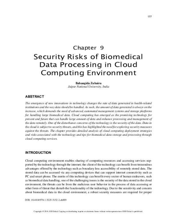 (PDF) Security Risks of Biomedical Data Processing in Cloud Computing Environment