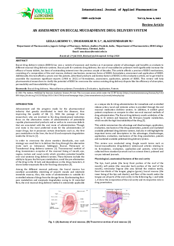 (PDF) AN ASSESSMENT ON BUCCAL MUCOADHESIVE DRUG DELIVERY SYSTEM Review ...